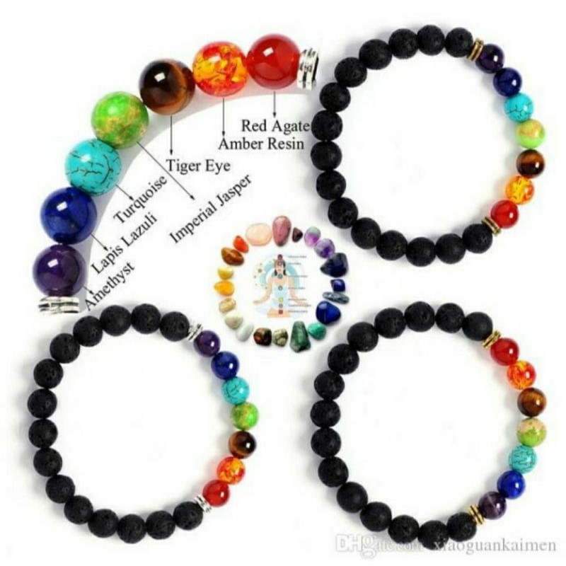 Jual Gelang Batu 7 Chakra Cakra Lava Stone Rock Diffuser ASLI Alam ...
