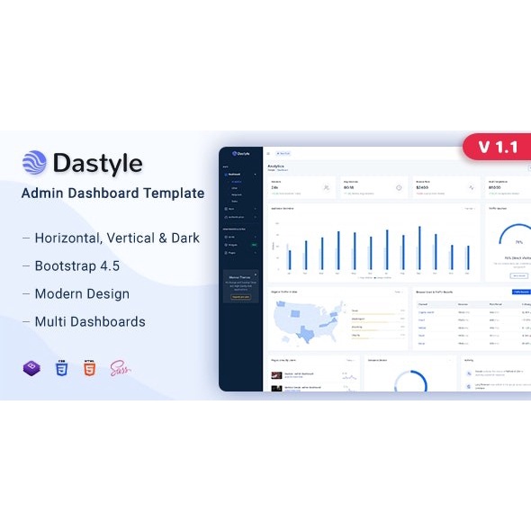 Jual Bootstrap 4 - Dastyle v1.1 | Premium Admin Dashboard HTML Template | Shopee Indonesia