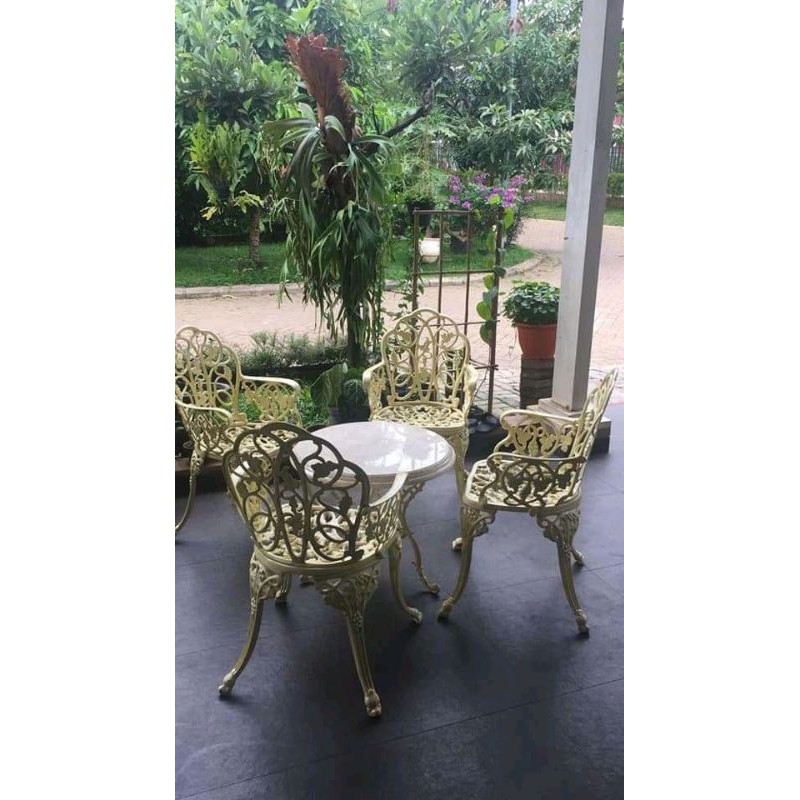 Jual Meja Kursi Teras Marmer 60 cm Besi ukir | Shopee Indonesia