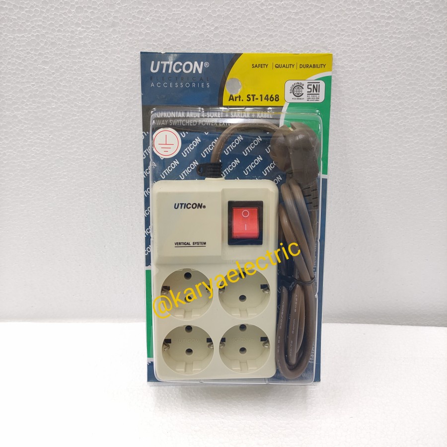 Jual STOP KONTAK UTICON 4 LUBANG SEGI + SAKLAR ST-1468 1,5METER ORIGINAL | Shopee Indonesia