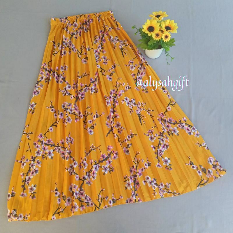 Jual Rok Plisket Motif Bunga Premium / Rok Plisket Motif Bunga Lily ...