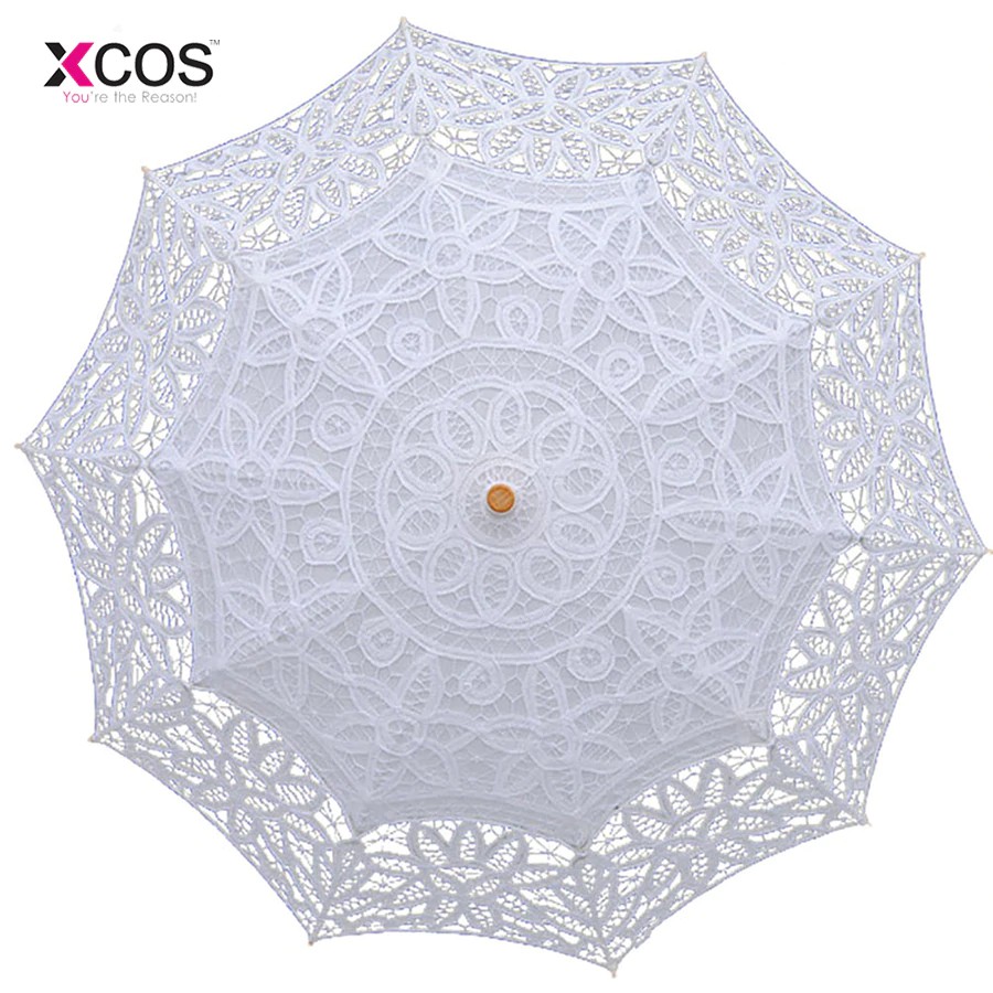 Jual Fashion Sun Lace Umbrella Parasol Embroidery Bride Umbrella White ...