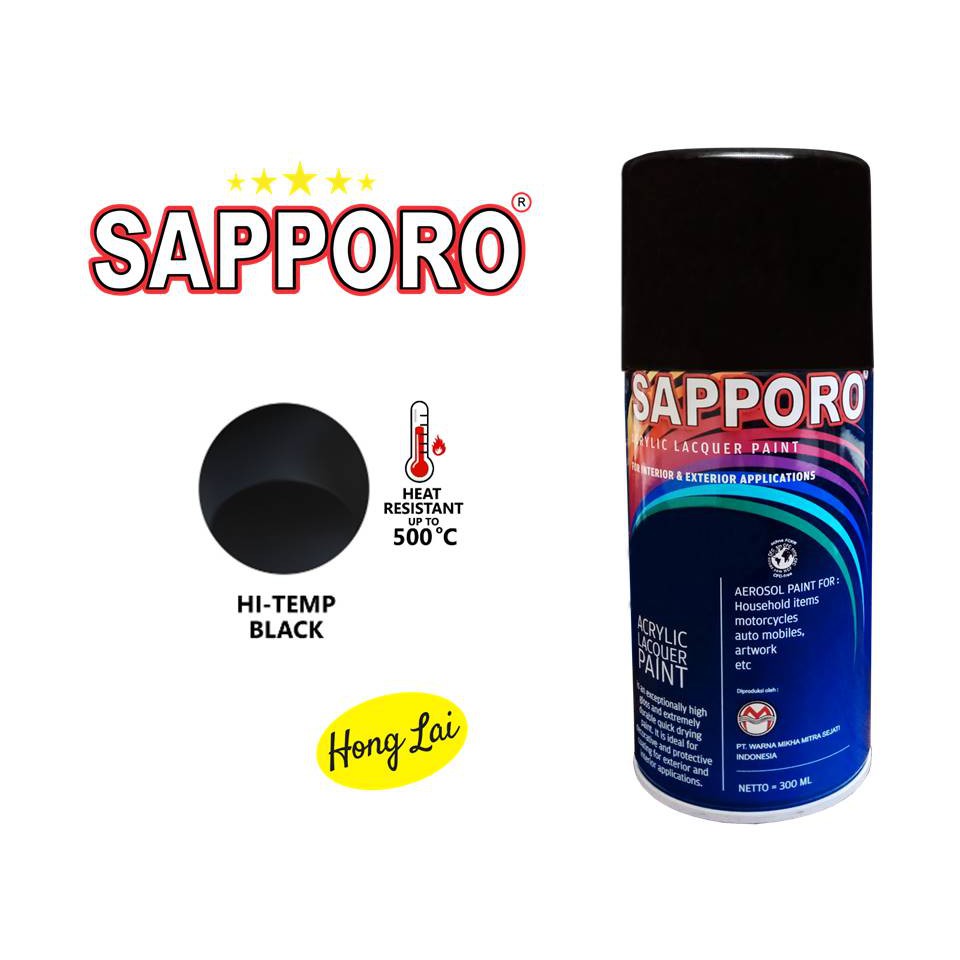 Jual Cat Semprot Sapporo Spray Hi-Temp Black 300ml /Pilok / Cat Aerosol | Shopee Indonesia