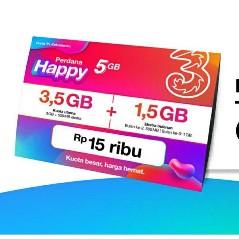 Jual perdana tri happy 3.5GB (Total 5GB) | Shopee Indonesia