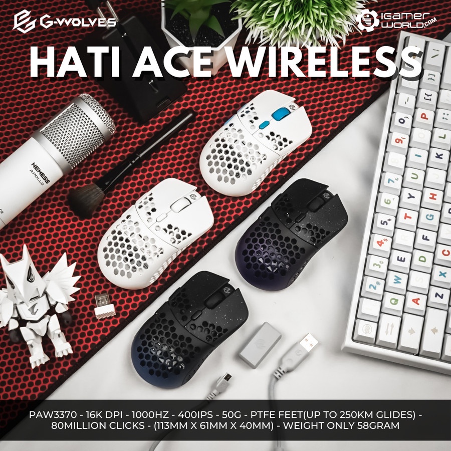 Jual Gwolves Hati HT-S ACE Wireless 3370 58g Ultralight Gaming Mouse ...