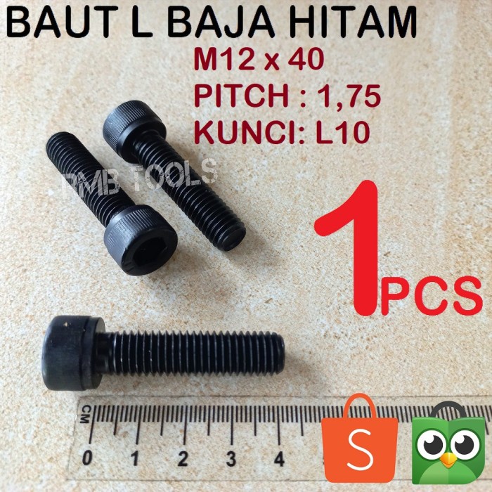 Jual M12x40 BAUT L M12 BAJA HITAM GRADE 12.9 SOCKET CAP SCREW Full Drat M12 | Shopee Indonesia