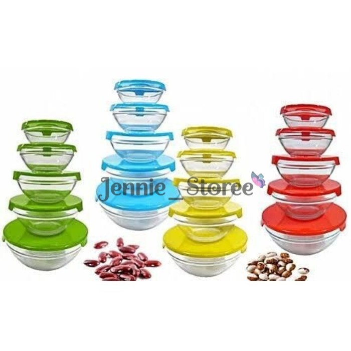 Jual Mangkuk Kaca Glass Bowl Set 5 In 1 Mangkok Gelas Isi 5 Pcs Tutup ...