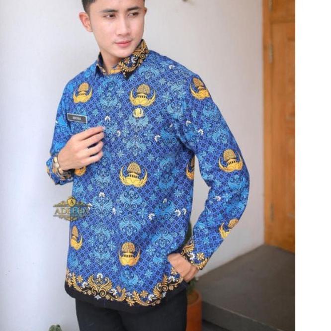 Jual SHOPEE 9.9 SERAGAM BATIK KORPRI TERBARU 2022 KERAH HITAM FULL FURING PRIA DAN WANITA [KODE ...