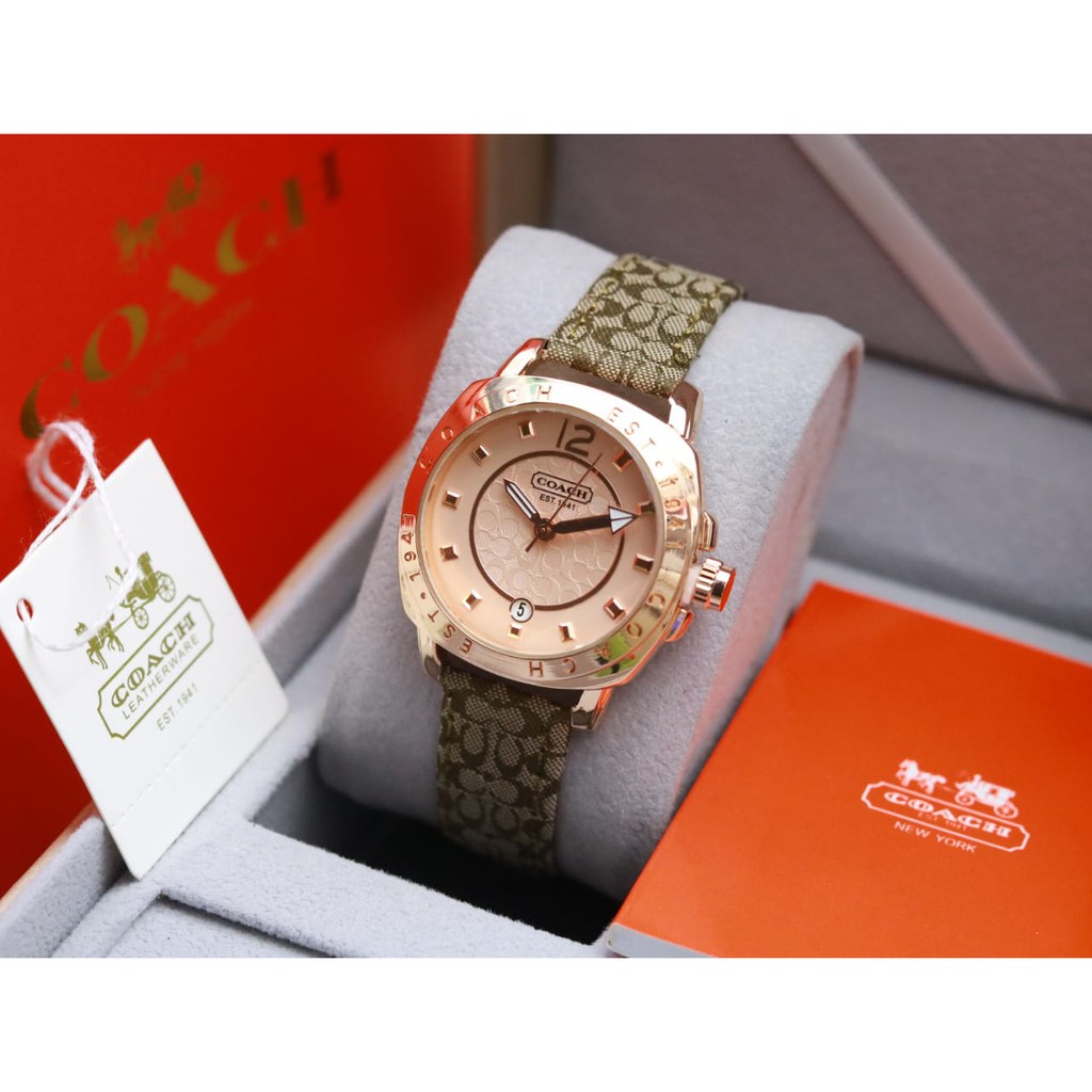 Jual Jam Tangan Wanita Coach Fashion Tali Kulit Body Bulat Semi Super ...