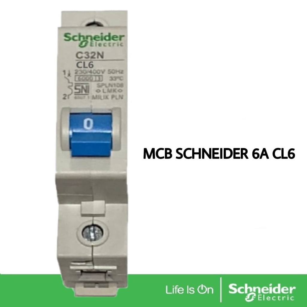 Jual Premium MCB SCHNEIDER 6 AMPERE 6A CL6 C32N BIRU SPLN PLN BENSER 1300W 1300WATT PEMUTUS ARUS ...