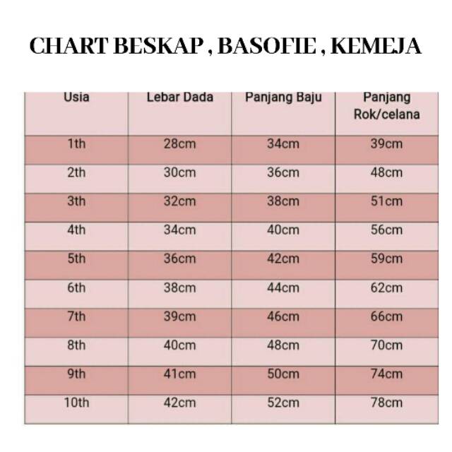 Jual SIZE CHART | Shopee Indonesia