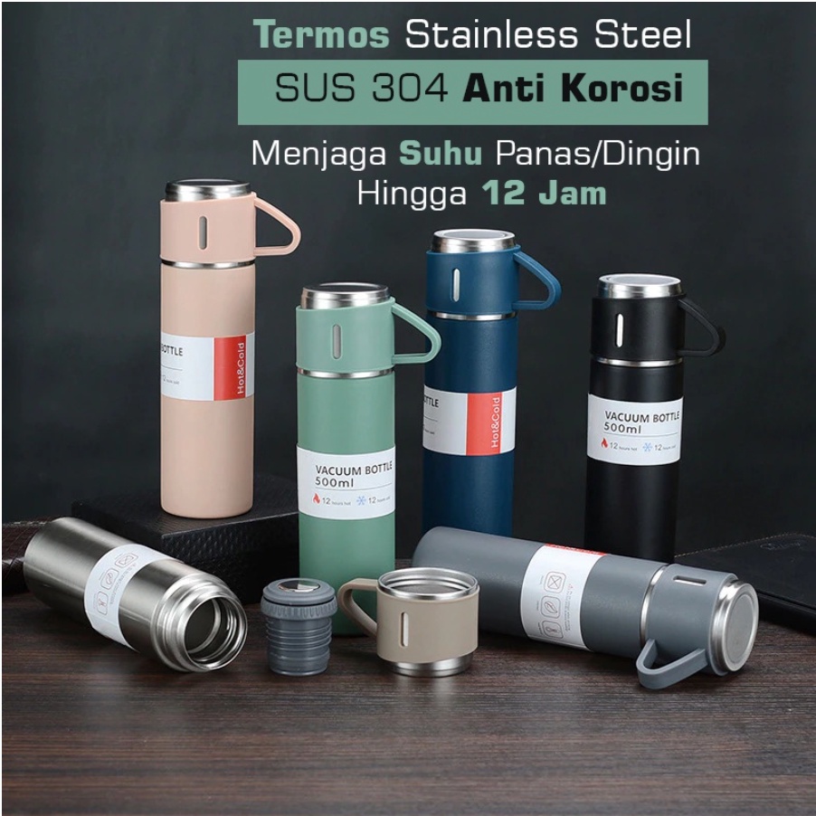 Jual Termos Sultan Vacuum Flask Set / Botol Minum Cangkir Premium 500 ...