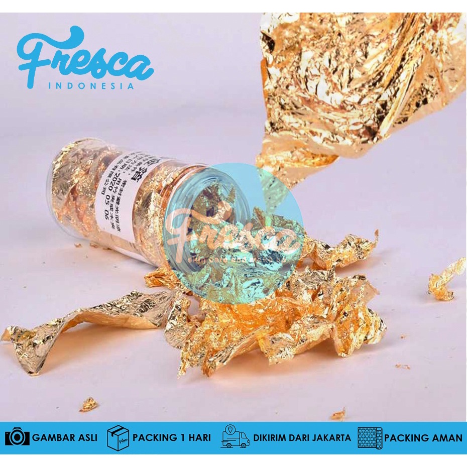 Jual 24K Gold Foil Kertas Foil Dekorasi Gold Leaf Flake Foil Jewelry 2g PER BOTOL / PER LEMBAR ...