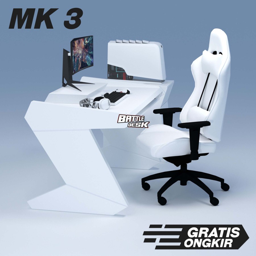 Jual Meja Komputer Gaming PC Desk RGB 128x80cm - Bottledesk MK 3 Putih ...