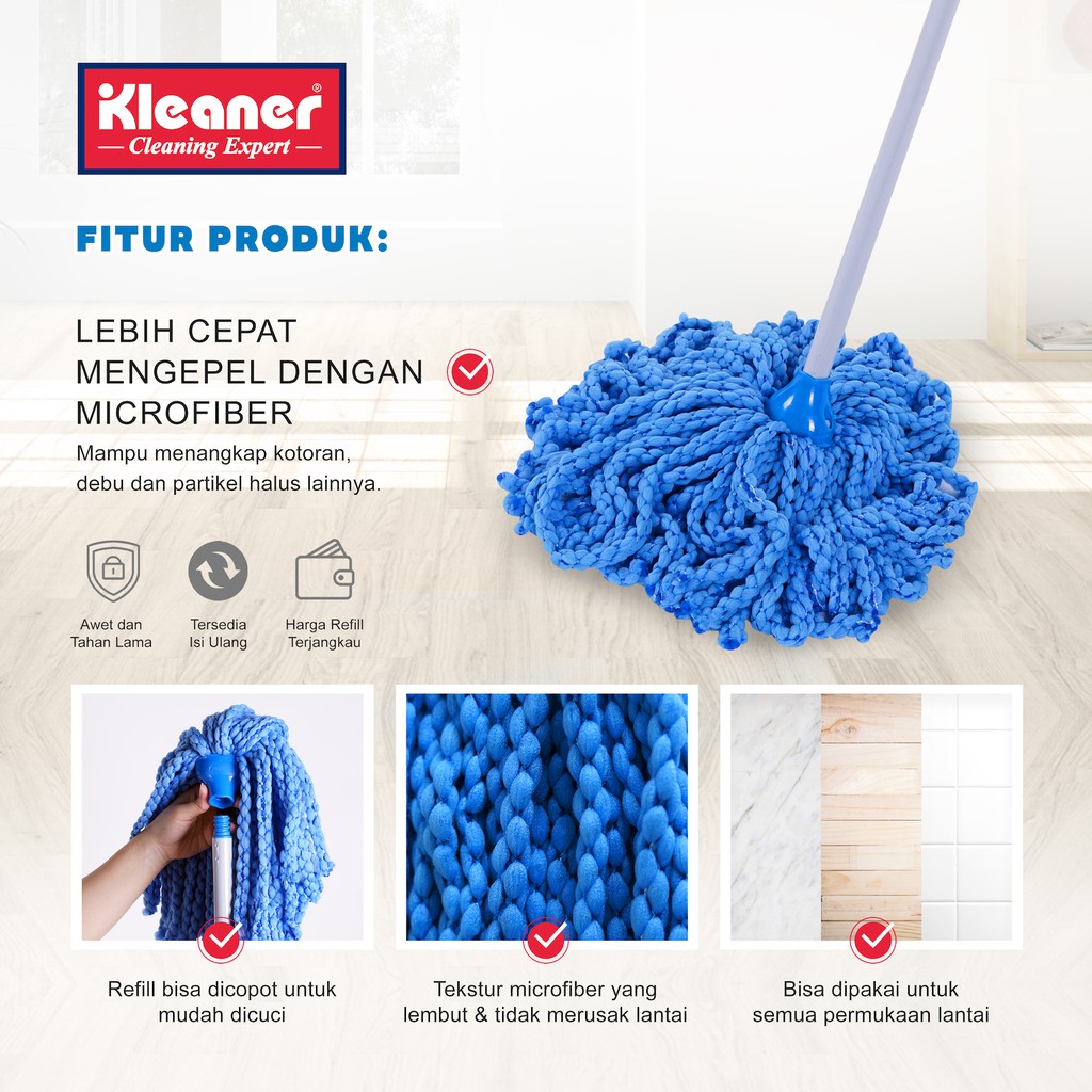 Jual Kleaner Alat Pel Sumbu Bulat Microfiber Round Mop Pembersih Lantai ...