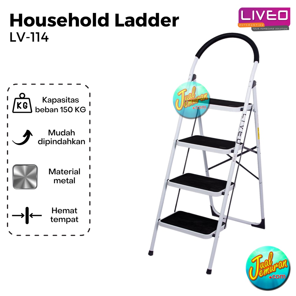 Jual Tangga Besi Lipat 4 Step 1 Meter LIVEO LV-114 Household Ladder ...