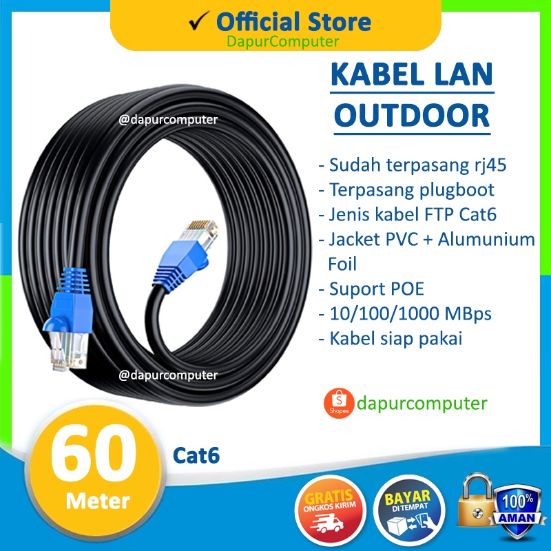 Jual Kabel lan 60 meter outdoor cat 6 internet wifi ftp spectra cat6 ...
