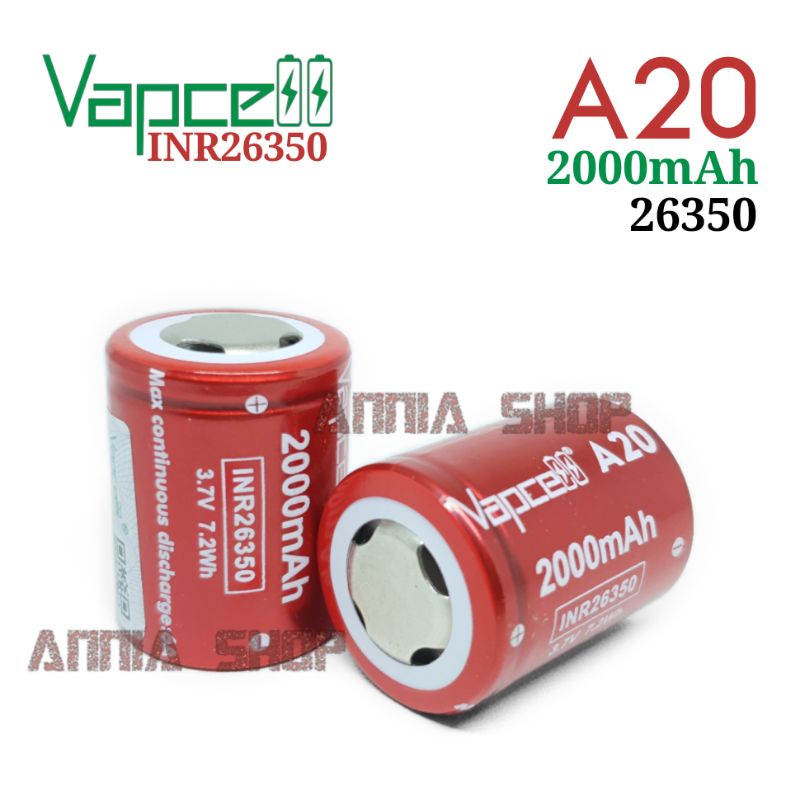 Jual VAPCELL A20 26350 2000mAh 6A MOZA MT04 EA01S BATTERY 3.7 VOLT ...