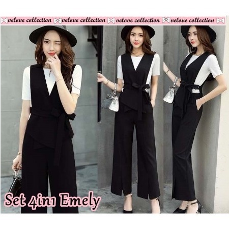 Jual EMELY setelan wanita model terbaru korean set 4 in 1 celana belt ...