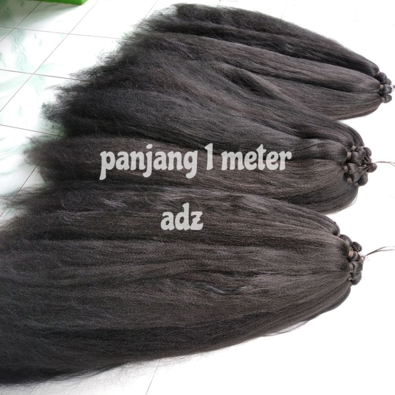 Jual rambut cemara tanpa tulang panjang 1 meter hitam polos | Shopee ...