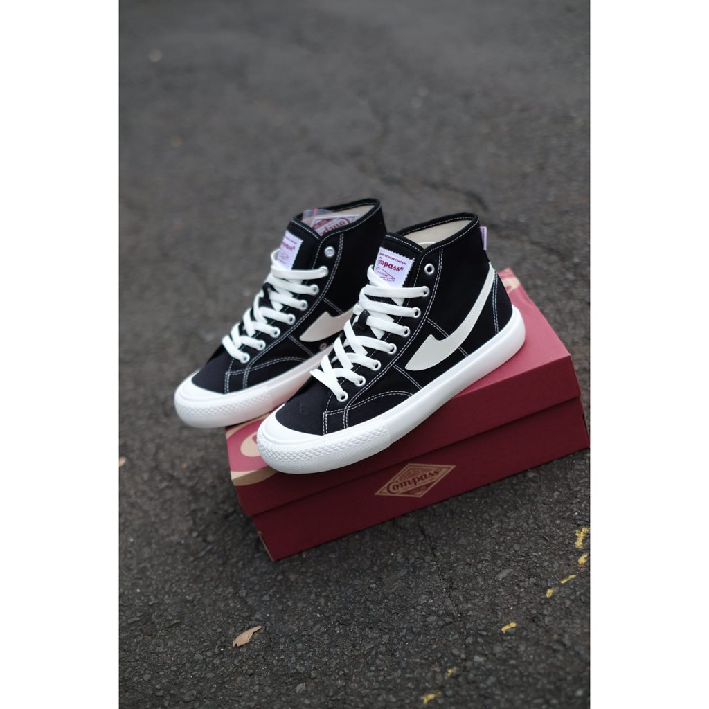 Jual Compass Gazelle Hi ( Canvas ) Black White | Shopee Indonesia