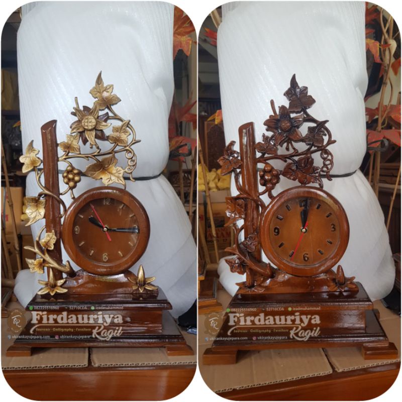 Jual Jam meja ukiran kayu jati jepara mewah antik estetik aesthetic ...