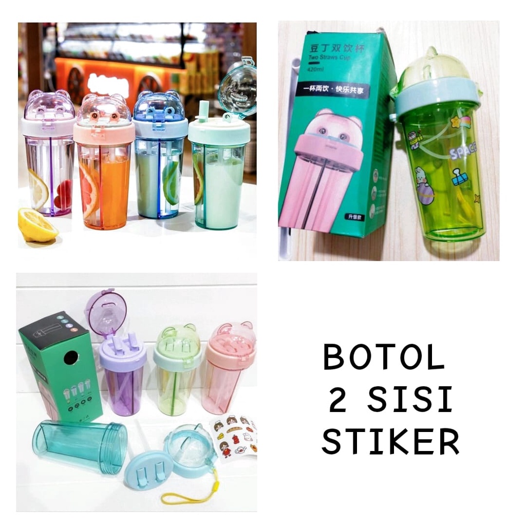 Jual Botol Minum Dua Sisi 2 Sedotan 600ml/botol minum/botol minum 2in1 ...