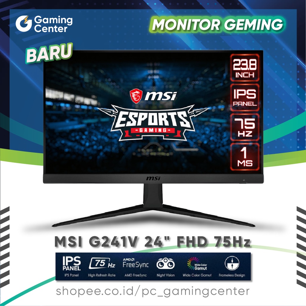 Jual Monitor 24 Inch Gaming 75hz MSI G241V FHD IPS Gaming Optix Monitor ...