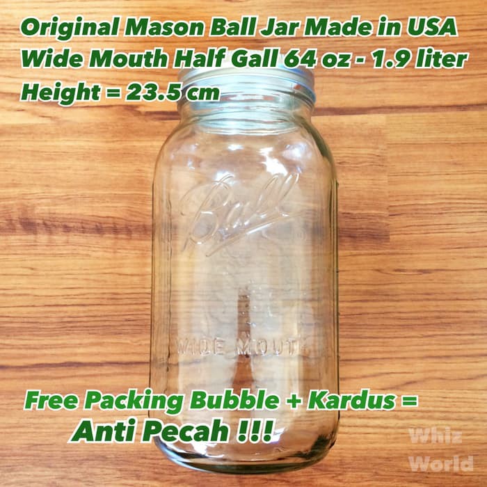 Jual Original Mason Ball Jar 64 oz 1.9 liter Wide Mouth Toples Kaca ...