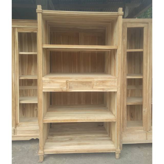 Jual Rak buku lemari buku jati minimalis non finishing | Shopee Indonesia