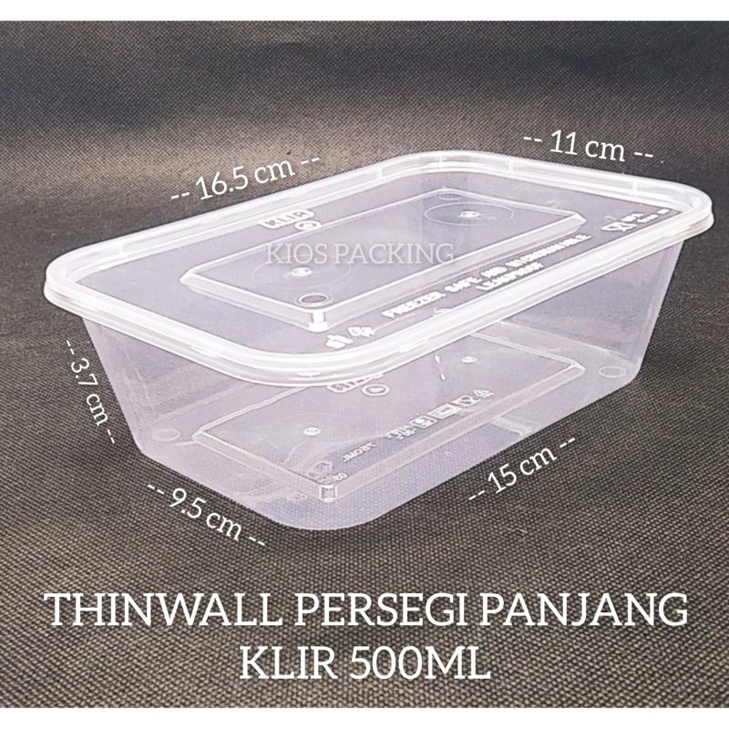 Jual Thinwall Klir 500ml Rectangle | Kotak makan Plastik 500 ml KLIR RECTANGLE REC @25set ...