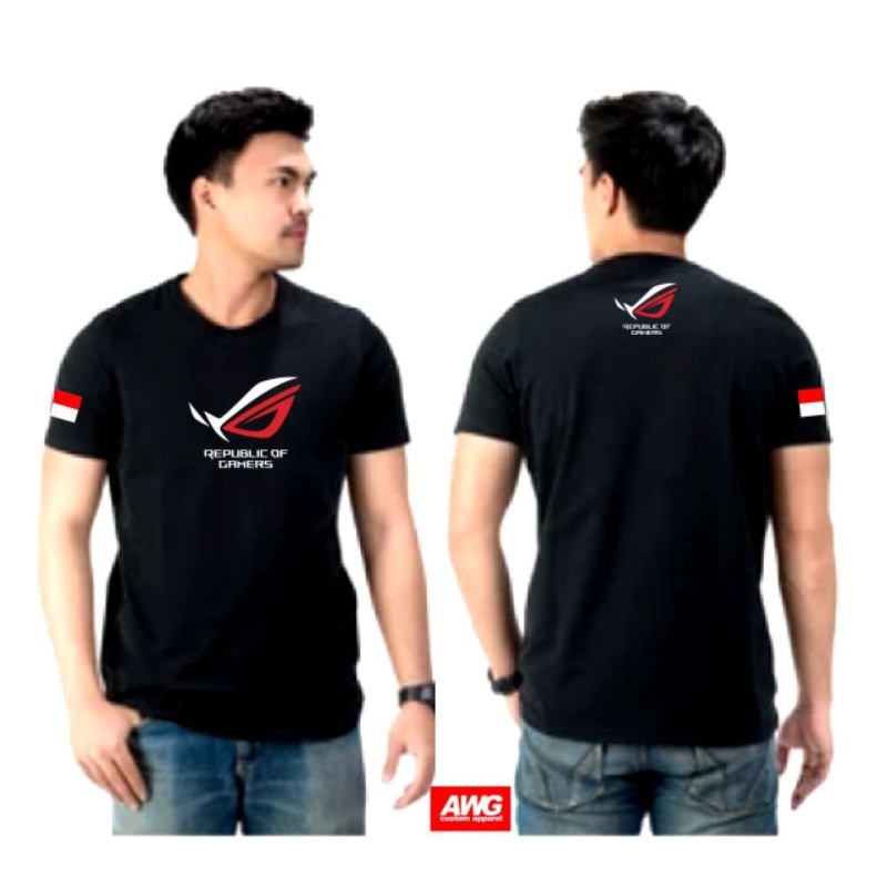 Jual kaos gamer republik of gamer ROG lengan pendek bahan katun warna ...
