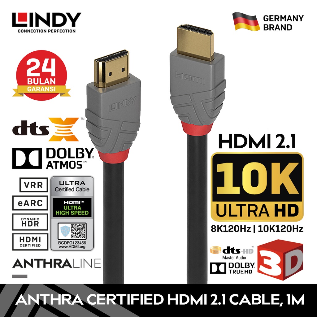 Jual Kabel HDMI 2.1 LINDY 1m 2m 10K 8K 120Hz HDR Ultra High Speed Cable ...