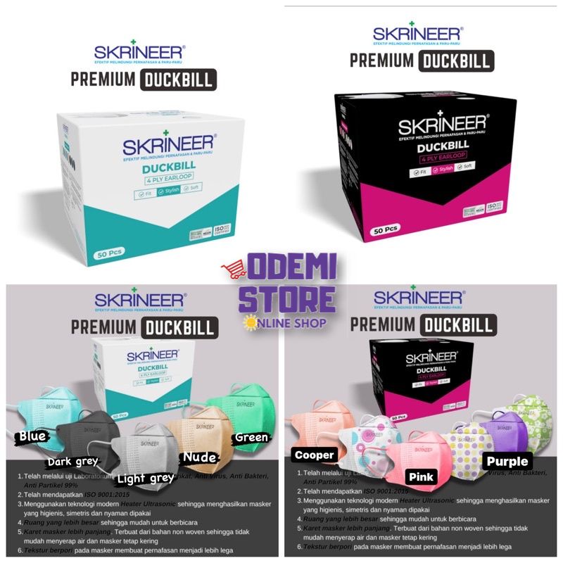 Jual SKRINEER Masker Duckbill 4ply Earloop Box isi 30pcs / 50pcs ...