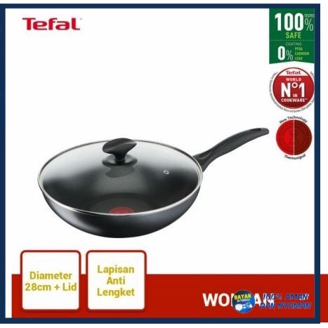 Jual Tefal Cook & Clean Wokpan 28cm + Lid tutup kaca Wajan Anti lengket (PROMO) | Shopee Indonesia