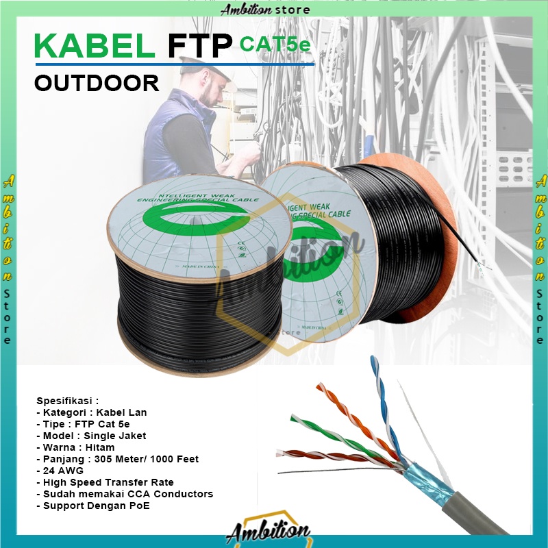 Jual TERBARU!!! Kabel Outdoor CAT5E Roll Role 305 Meter LAN STP Spectra ...