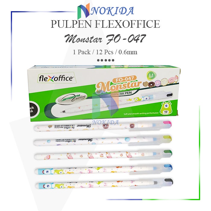 Jual Nokida Pulpen Flexoffice Monstar 1 Pack [FO-047] / Pena Tinta Hitam / Bolpen Motif Karakter ...