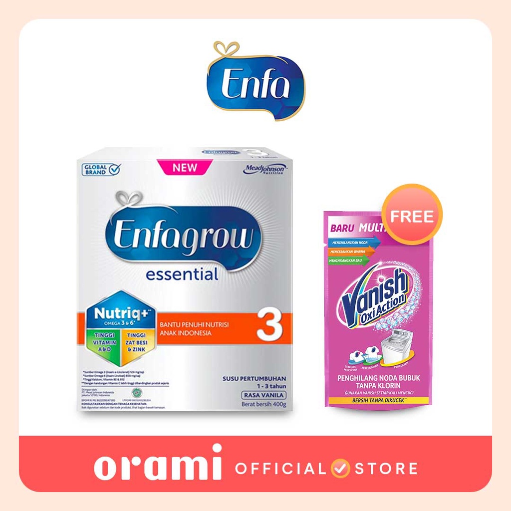 Jual Enfagrow Essential 3 400g Free Sample Vanish Powder 30g | Shopee ...