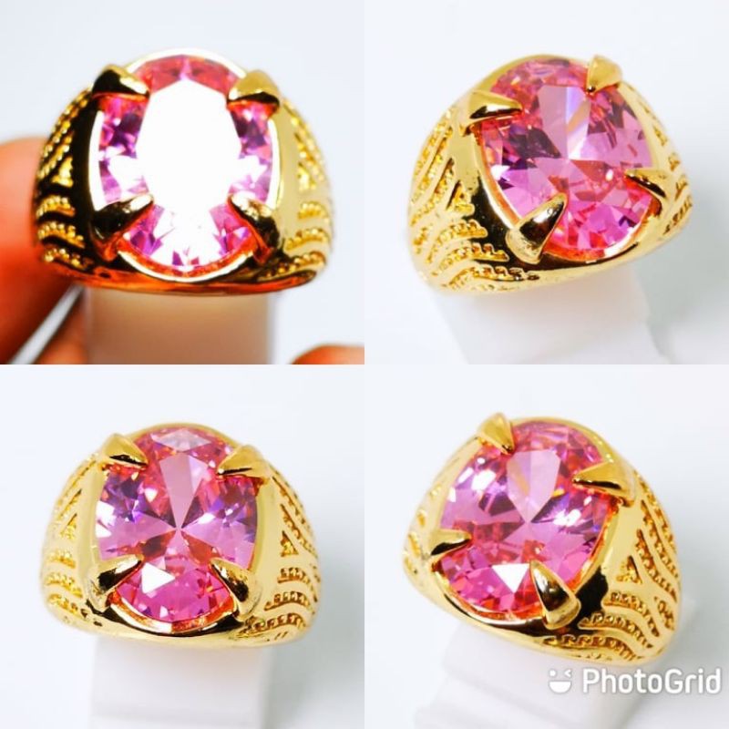 Jual Batu Cincin Pink Topaz Diamond / Cubic Zirconia Ring Titanium Anti ...