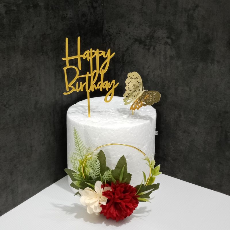 Jual topper bunga merah 1set ( bunga, kupu, Happy Bday) | Shopee Indonesia