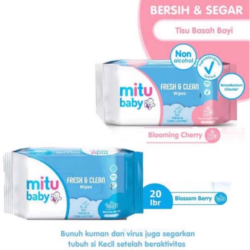 Jual Tissue Basah Mitu Baby Wipes Fresh & Clean 20s | Shopee Indonesia