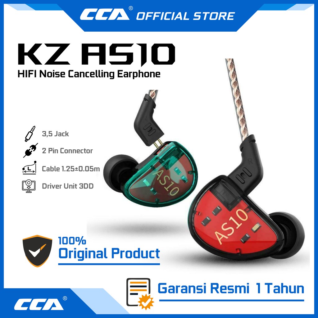Jual KZ AS10 with Mic 5 BA Balanced Armature Earphone 5 Driver In Ear Monitor HIFI Bass | Shopee ...