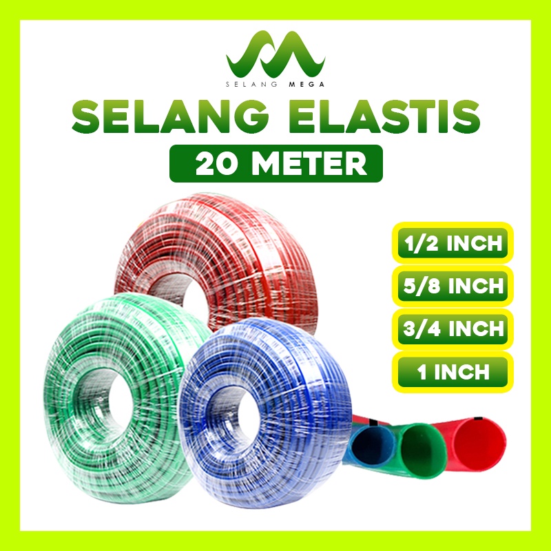Jual MEGA Selang Air 20 Meter 1/2 5/8 3/4 Inch Selang Elastis Selang Lentur Selang Cuci Motor ...