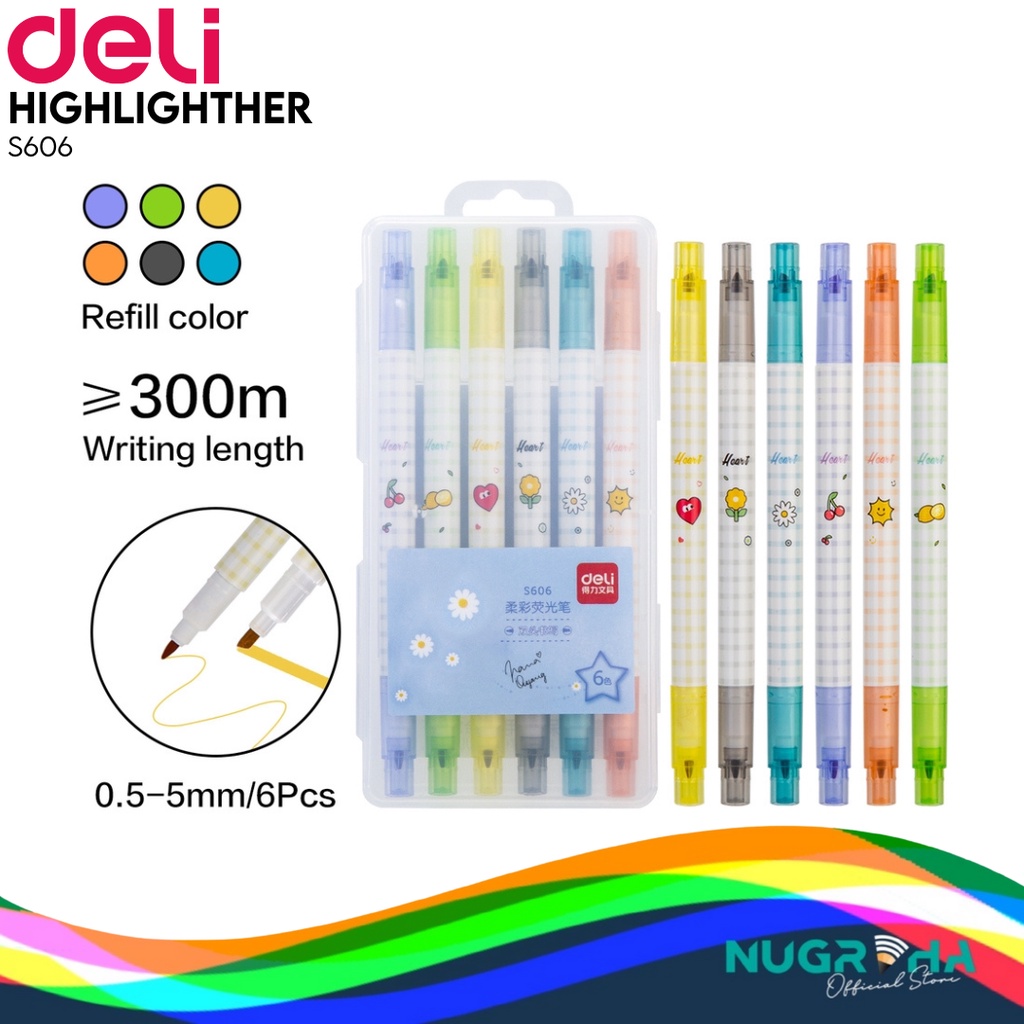 Jual Deli Highlighter Pen Nyaman Dipakai 6PCS/Kotak,Warna Lembut S606 ...