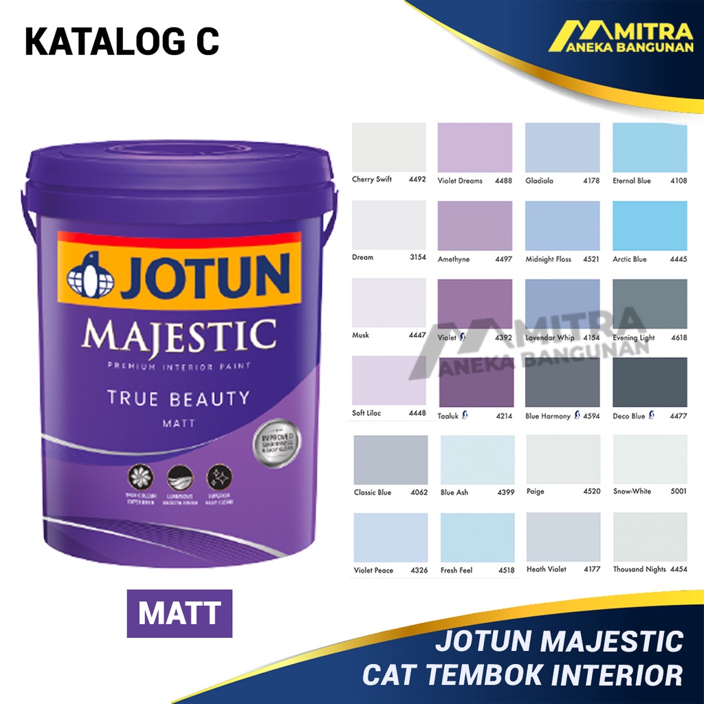 Jual CAT TEMBOK INTERIOR JOTUN MAJESTIC TRUE BEAUTY MATT 2,5 LITER / KATALOG C / WARNA UNGU BIRU ...