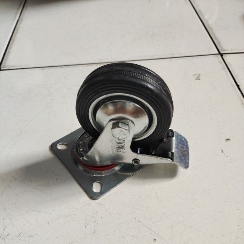 Jual roda karet 3" hidup+rem / roda troly 3" hidup+rem / roda karet 3 ...