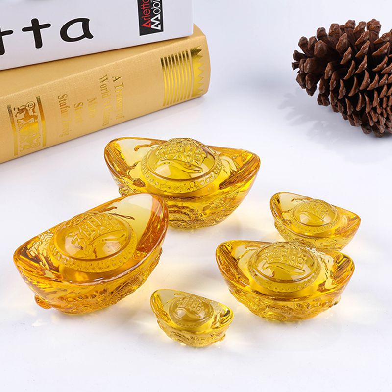 Jual Yellow Crystal Yuan Bao Dragon Pattern Ingot Lucky Blessing Home ...