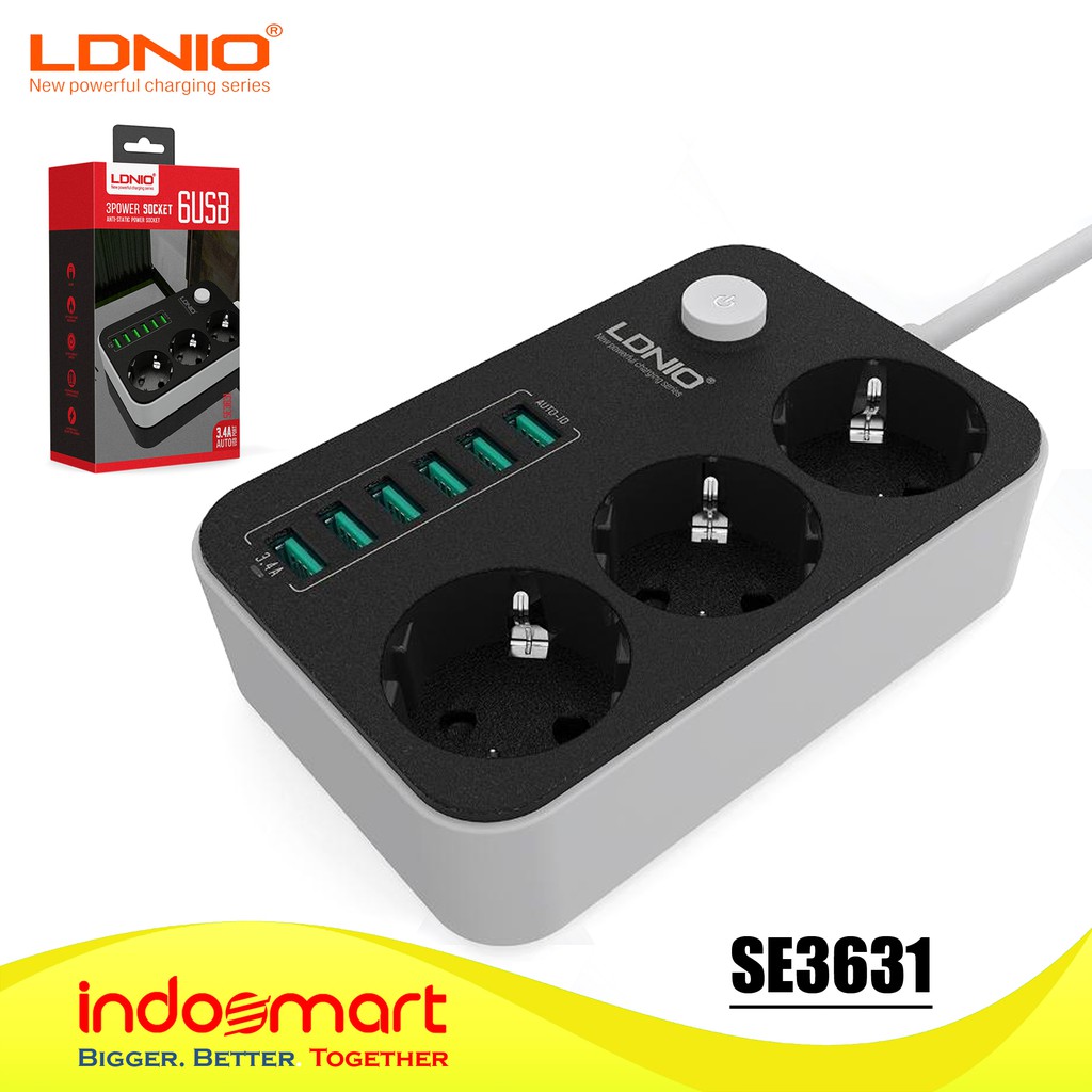 Jual LDNIO SE3631 Stop Kontak 3 Power Socket 6 USB fast charging | Shopee Indonesia