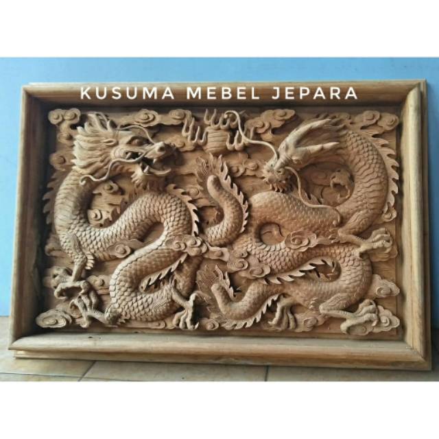 Jual Hiasan Dinding Ukir Relief Dua Naga Kayu Jati (Panjang 100cm ...