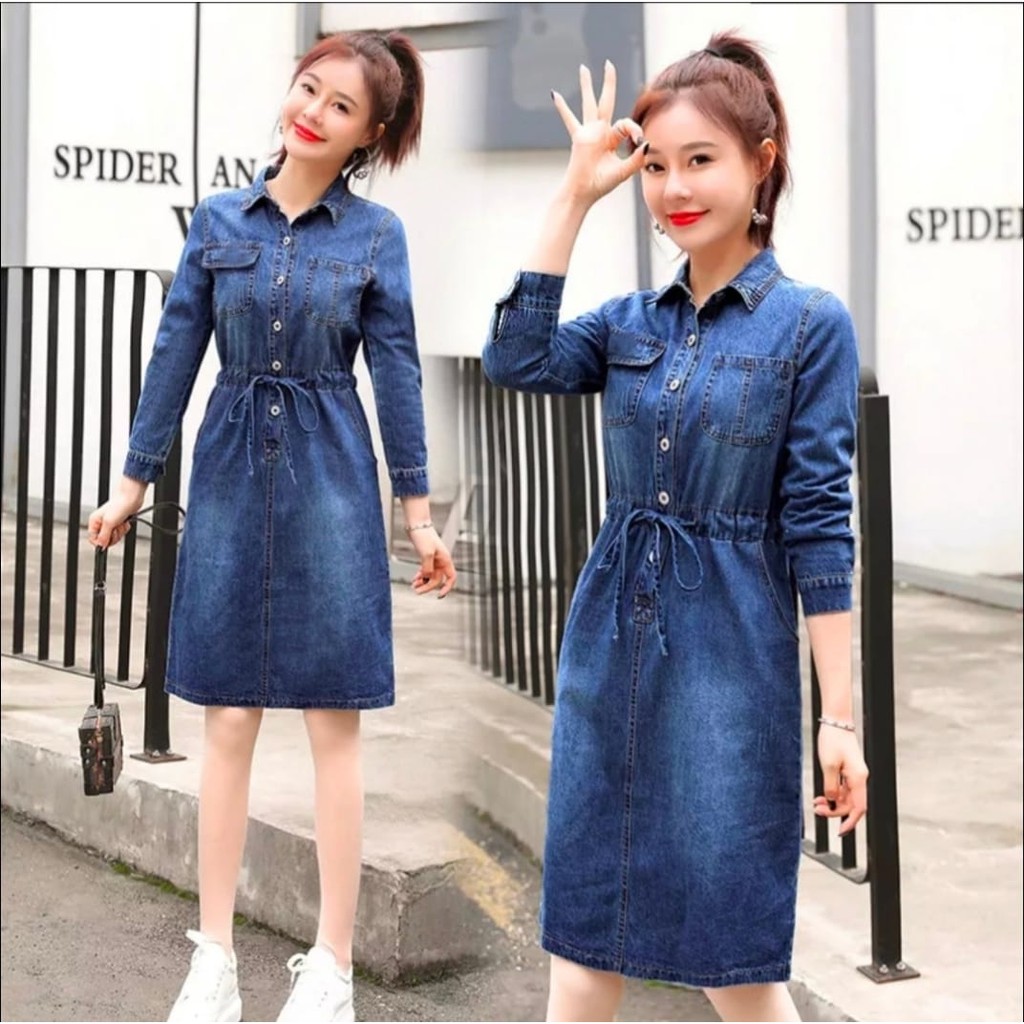 Jual SEVEN.CLOTH Tunik Denim Wanita / Tunik Jeans Kerut pinggang Lengan ...